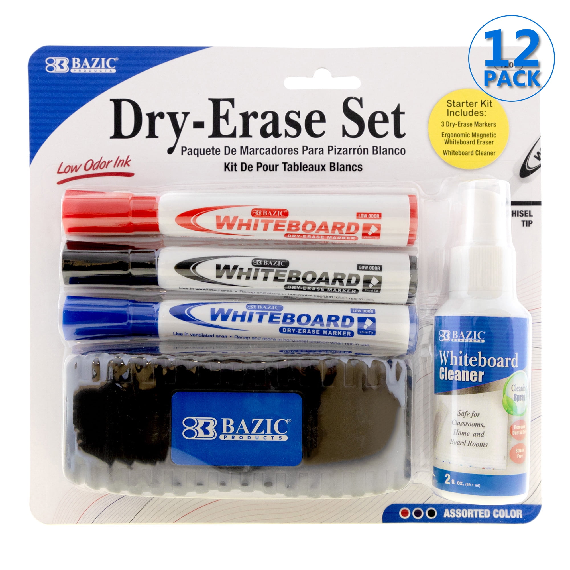 BAZIC Dry Erase Set, Marker + Board Eraser + Cleaner, Whiteboard ...