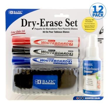 Expo Low-Odor Dry-Erase Marker, Eraser & Cleaner Kit, Chisel/Fine, 12 ...