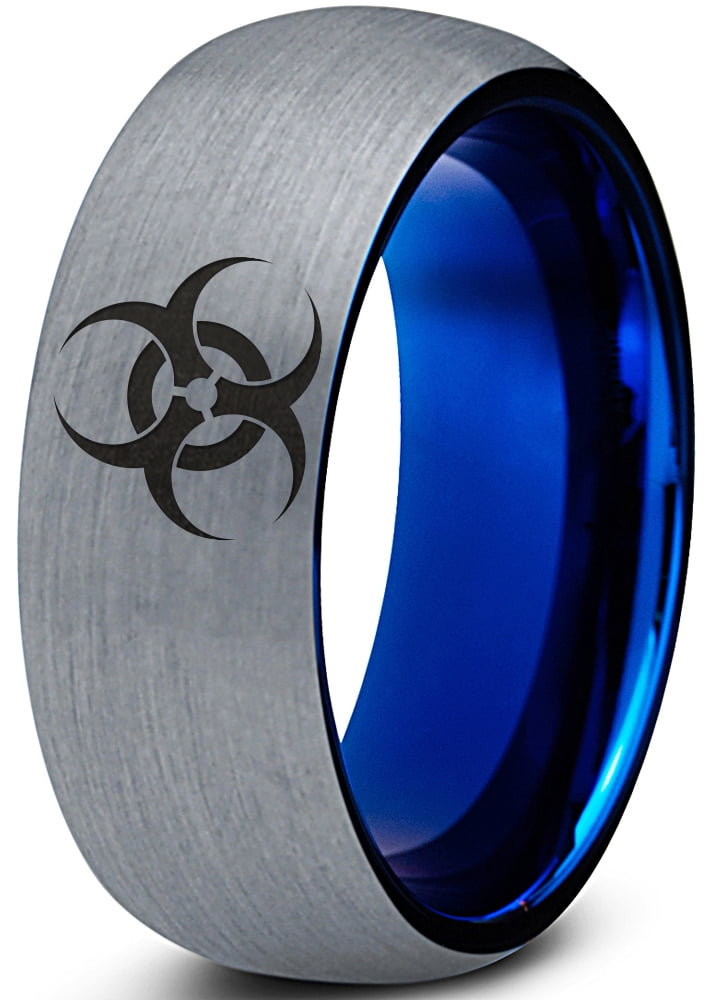 Tungsten Biohazard Toxic Poison Symbol Band Ring 8mm Men Women Comfort ...