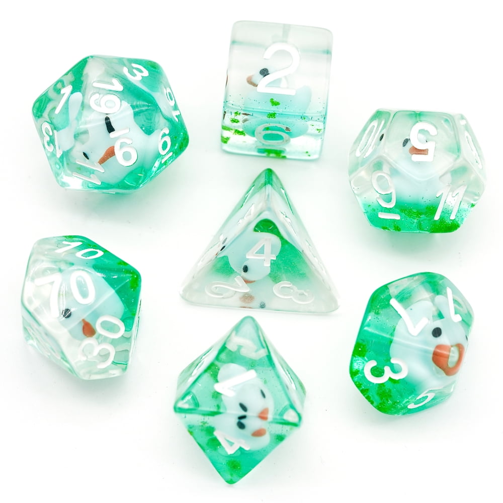 Cusdie 7-Die DND Dice, Polyhedral Dice Set Filled with Blue Duck, for ...