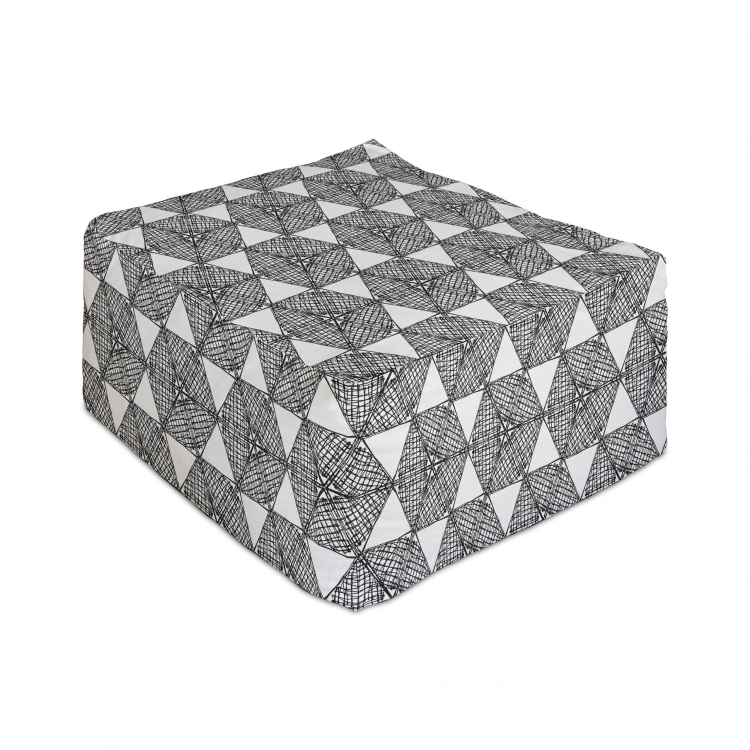 Black and White Rectangle Pouf, Triangles and Hexagons with Scribbles ...