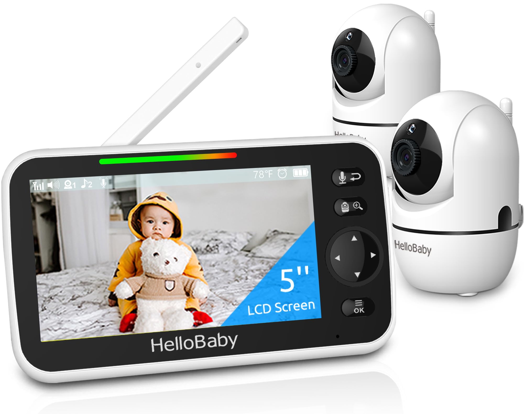 HelloBaby Monitor para bebés de 5 pulgadas con batería de 26 horas, 2 cámaras con zoom ...