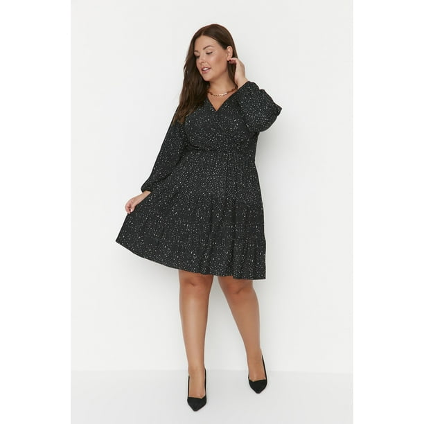 Trendyol Womens Plus Size Midi A Line Relaxed Fit Knit Plus Size Dress