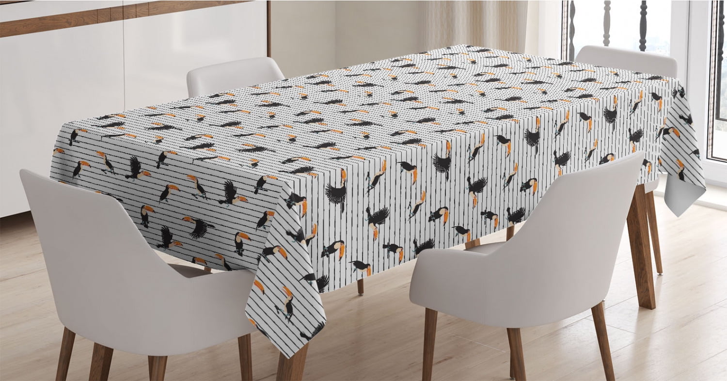 Tropical Tablecloth, Exotic Toucan Birds Pattern Horizontal Stripes ...