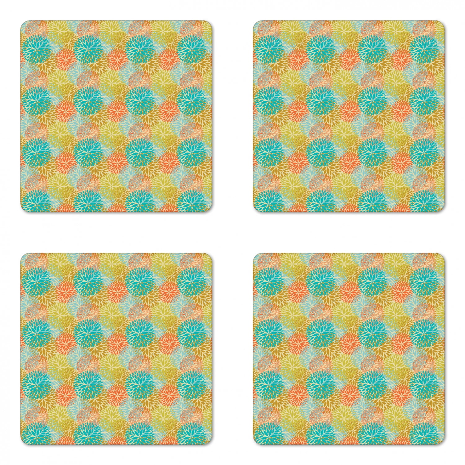 Spring Coaster Set of 4, Petal Outlines and Silhouettes Design ...