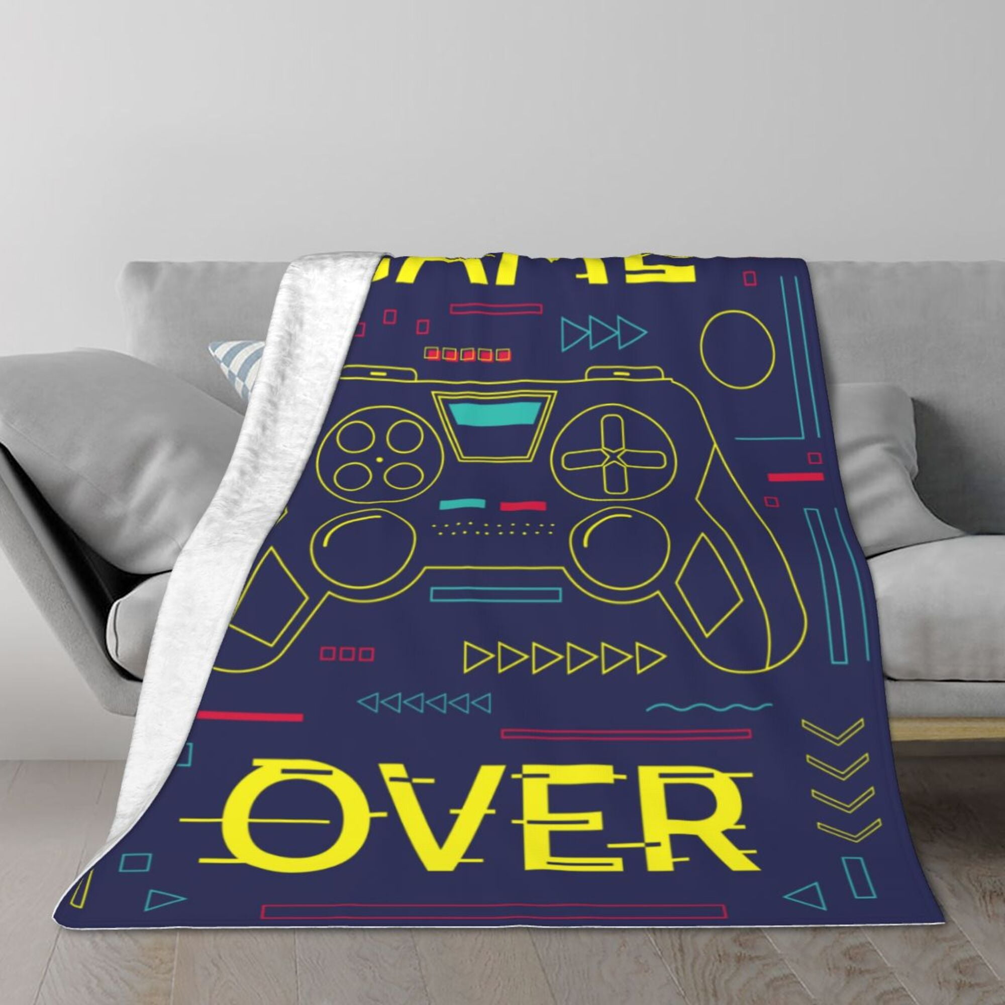 TEQUAN Double Layer Plush Bed Blanket, Blue Yellow Game Over Poster ...