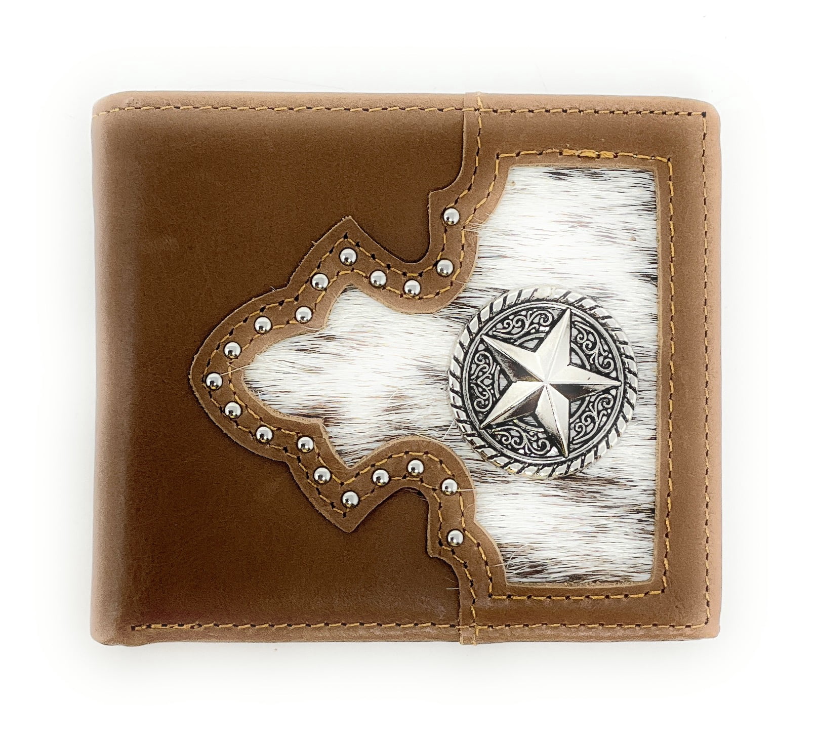 Western Genuine Woven Leather Star Cowhide Mens Bifold Short Wallet ...
