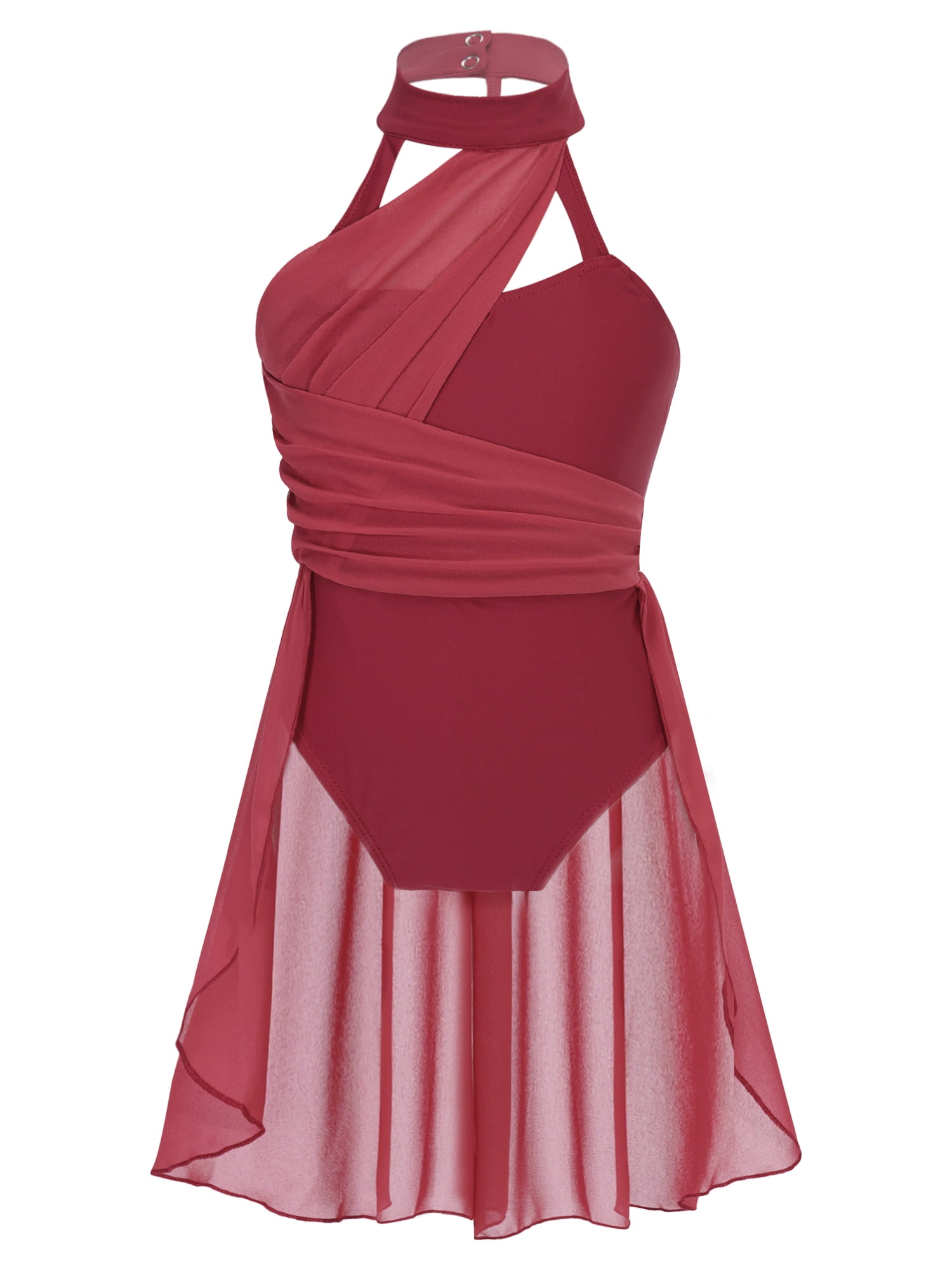 iEFiEL Girls Chiffon Ruched Ballet Leotard Lyrical Contemporary Dance ...