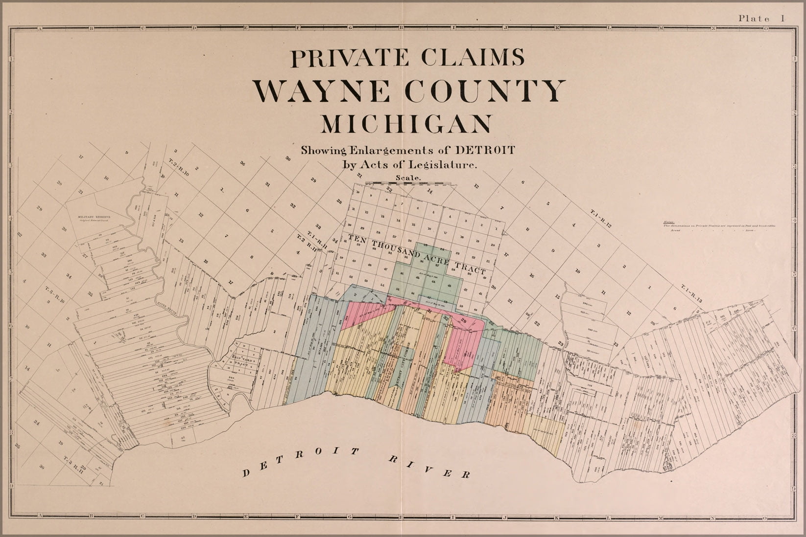 24"x36" Gallery Poster, map of Wayne County and city of Detroit 1891 ...