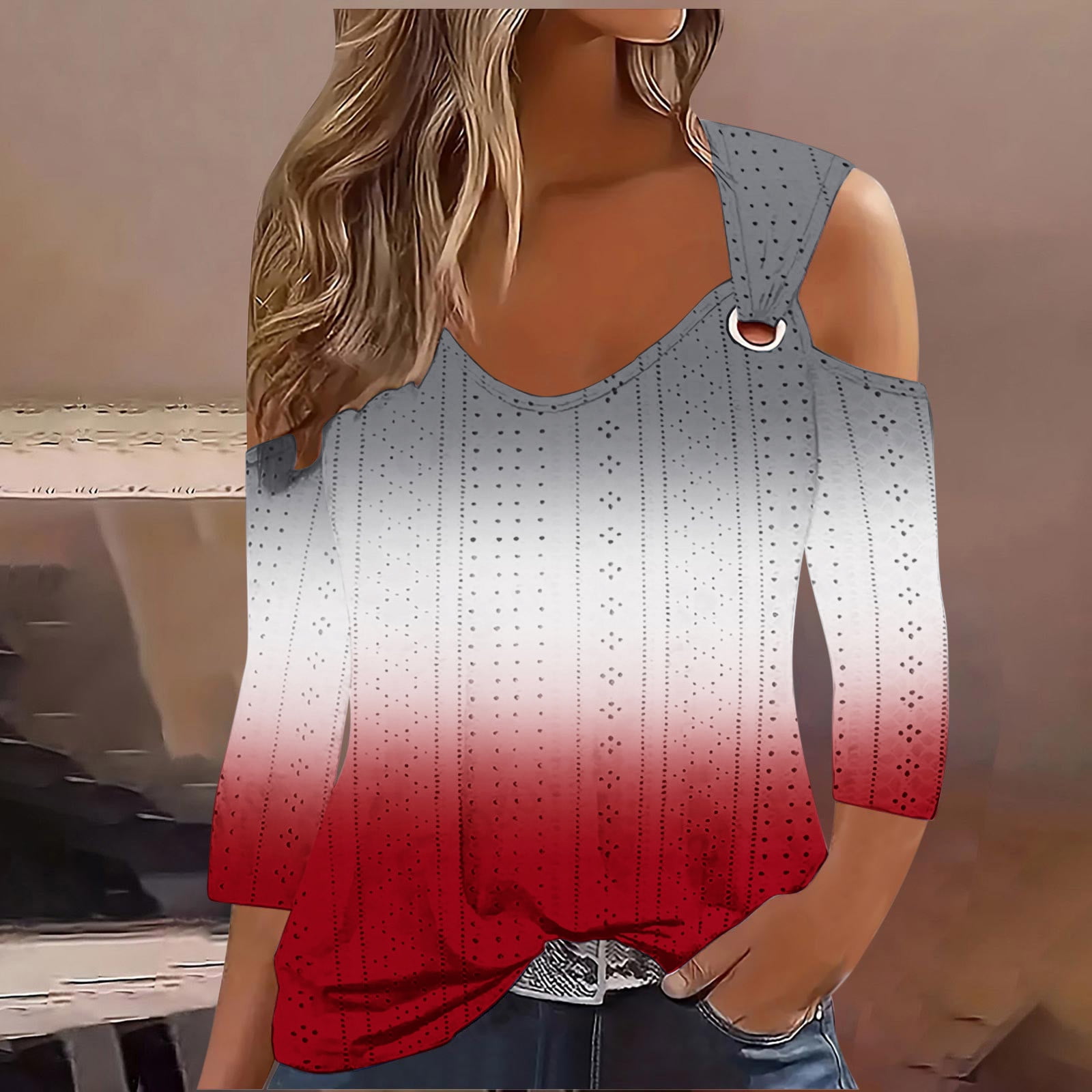 Click here for Soki 3/4 Length Sleeve Cold Shoulder Womens Tops S... prices