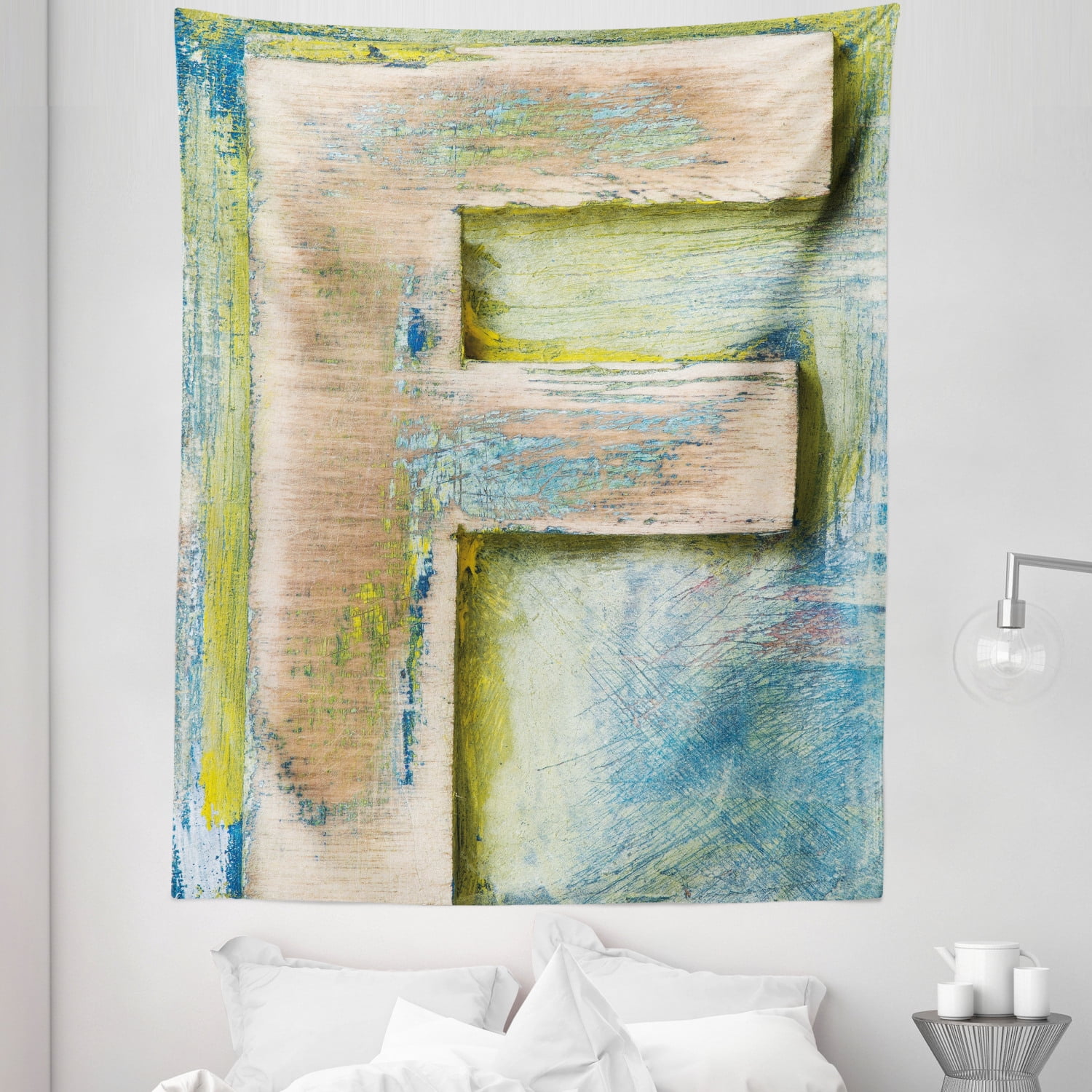 Letter F Tapestry, Damaged Worn Uppercase F Printing Antique ...