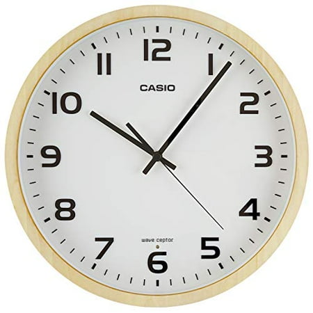 CASIO wall clock radio wave natural diameter 30.2cm analog wooden frame ...