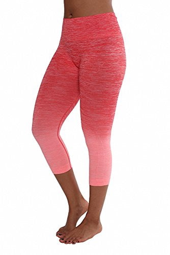 Sassy Apparel Womens Ombre Two Tone Workout Capri Pants (Medium, Coral ...