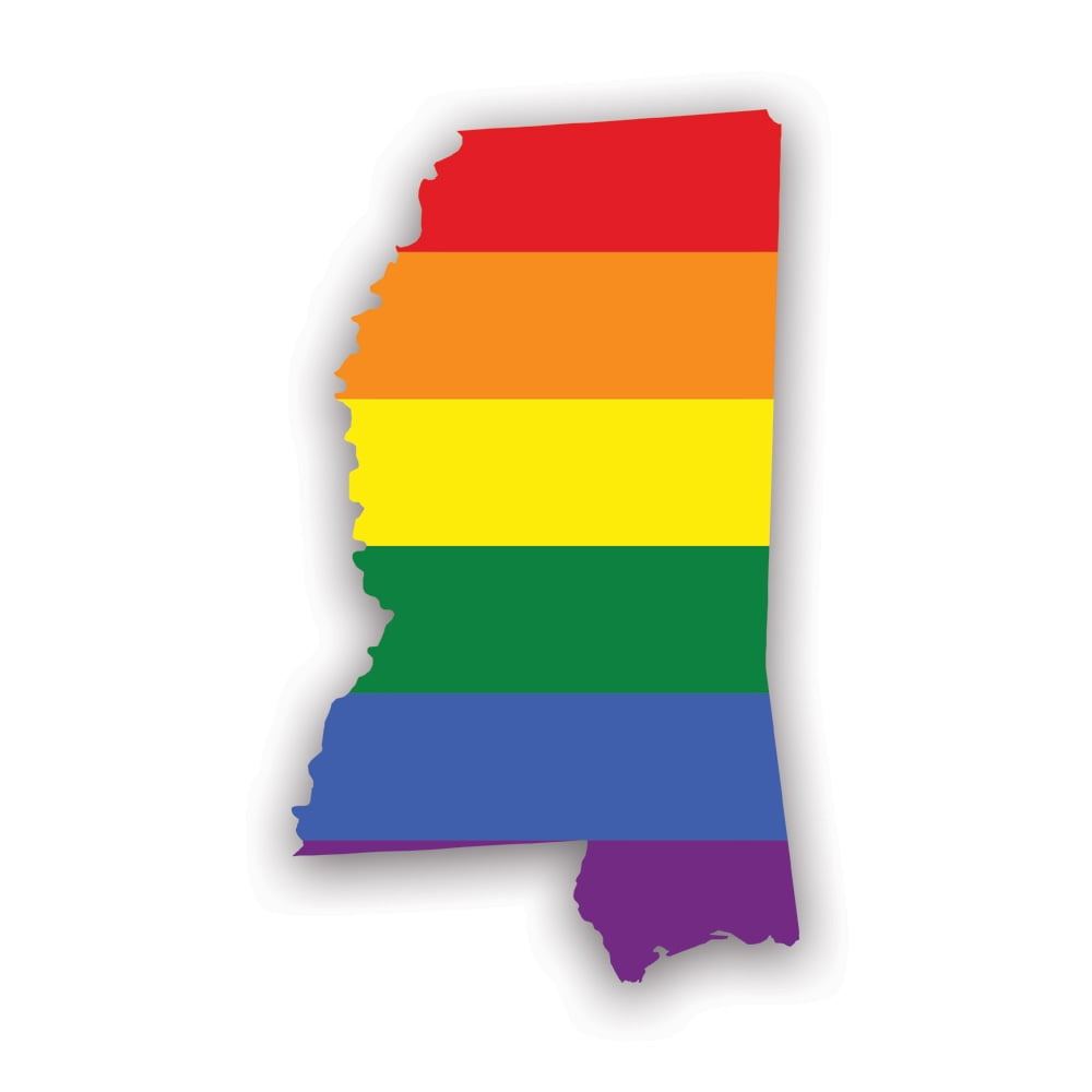 Mississippi State Shaped Gay Pride Rainbow Flag Sticker Decal Self