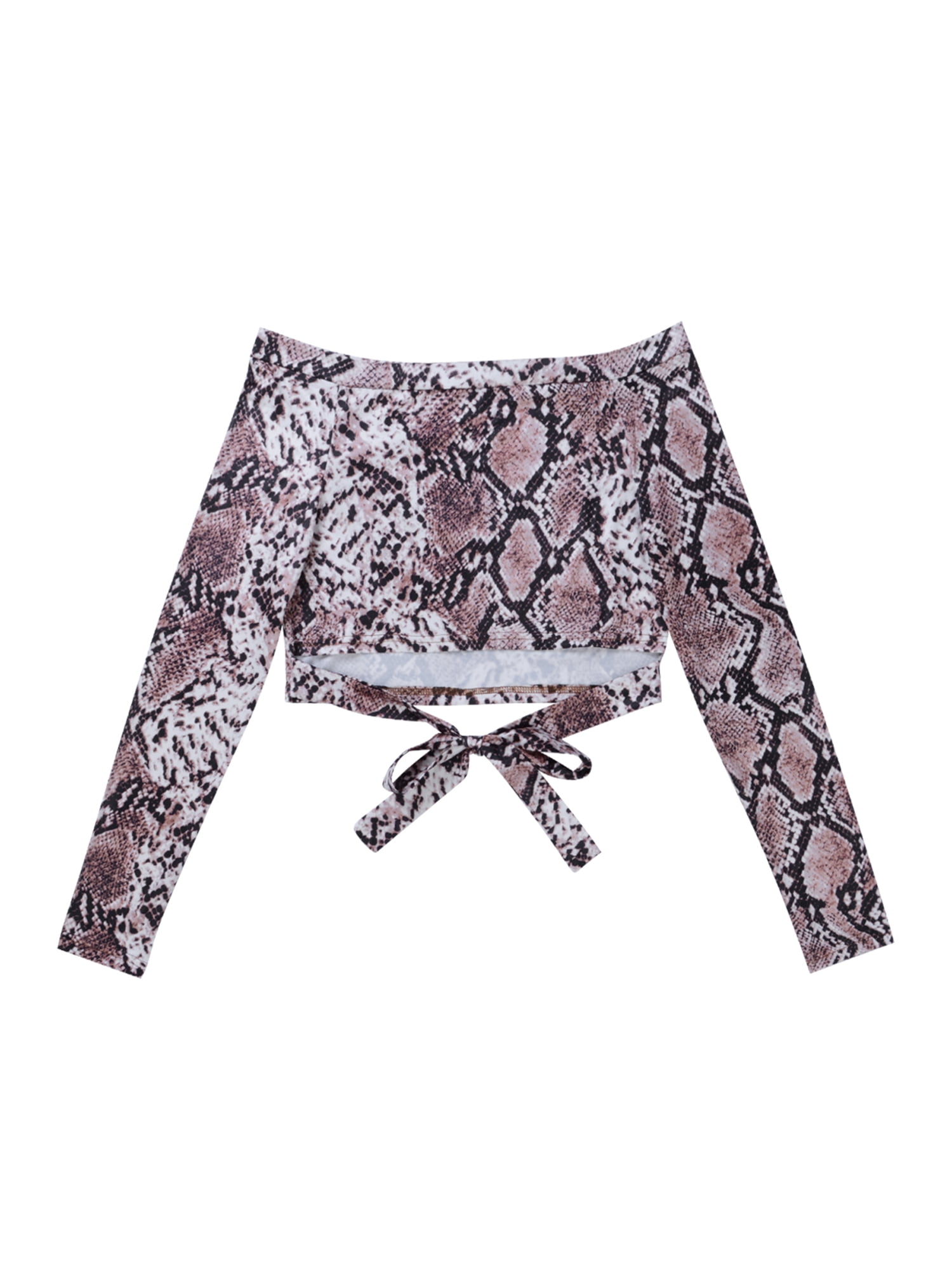 Spring hue Women's Snakeskin Print Top Shirt Off-Shoulder Long Sleeve ...