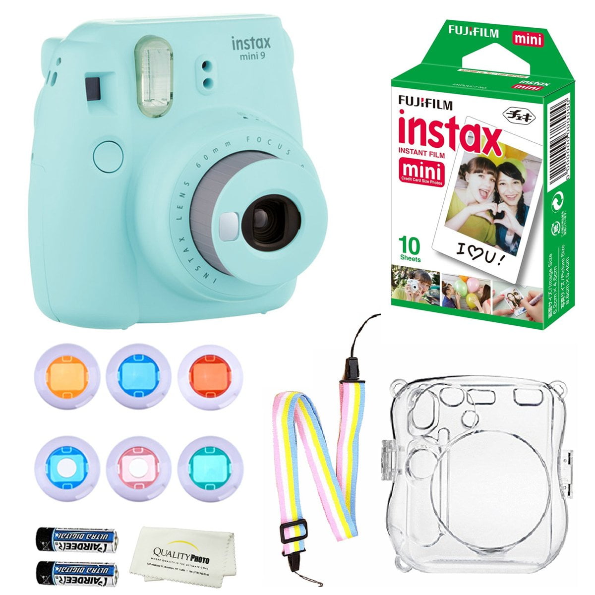 Fujifilm Instax Mini 9 Instant Camera (Ice Blue) + 10 Fuji Instant Film ...