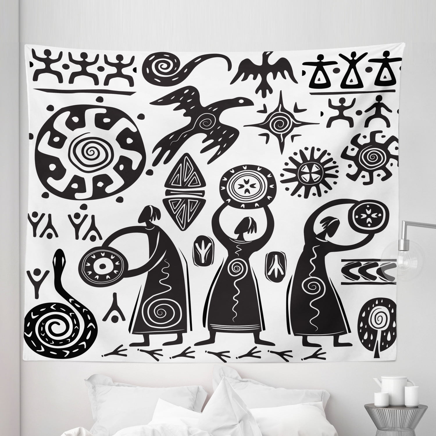Tribal Tapestry, Dancing Shaman Eagle Sun Snake Cave Drawing Tribal ...