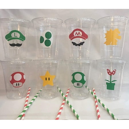 Super Mario Birthday Party Cups Disposable Set 12 With Lids Straws ...