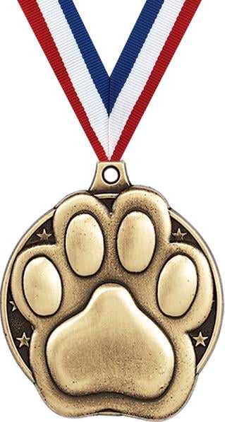 Paw Print Medals, 2" Gold Diecast Paw Print Medal Award 100 Pack ...