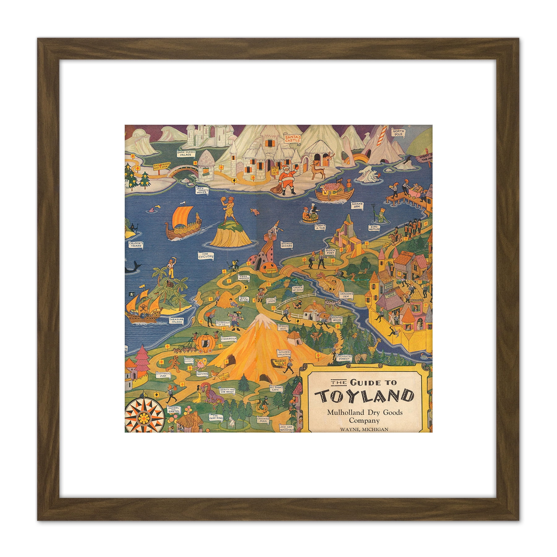1940 The Guide To Toyland Pictorial Map 8X8 Inch Square Wooden Framed ...