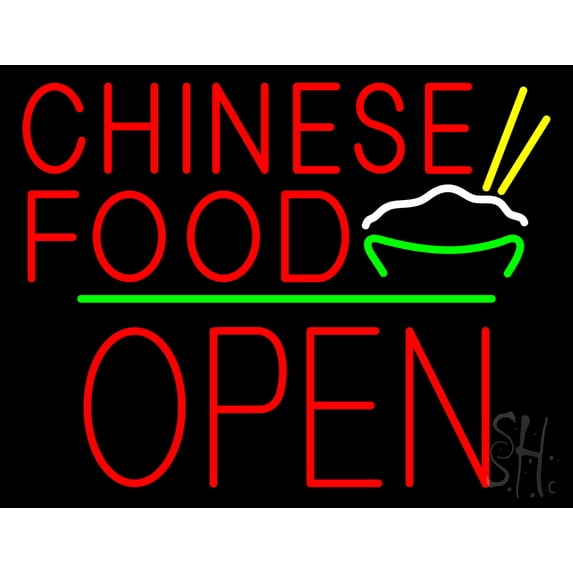 Chinese Food Logo Block Open Green Line LED Neon Sign 15 x 19 - inches ...