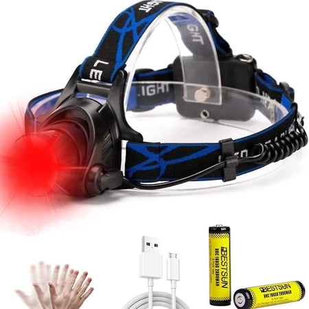 Red Led Head Torch Super Bright 2000 Lumens Rechargeable Headlamp With ...