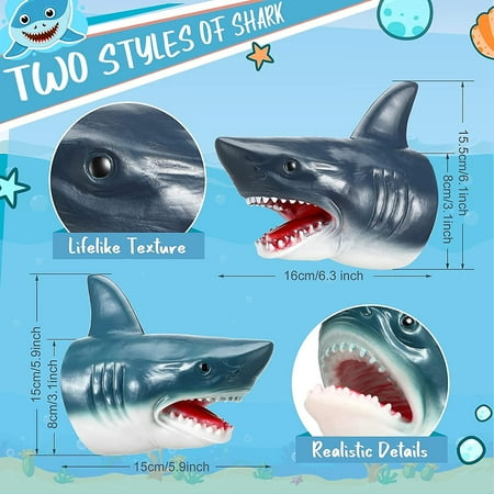 Hand Puppet Toys 2 Pack Realistic Animal Shark Hand Puppets Soft Rubber ...