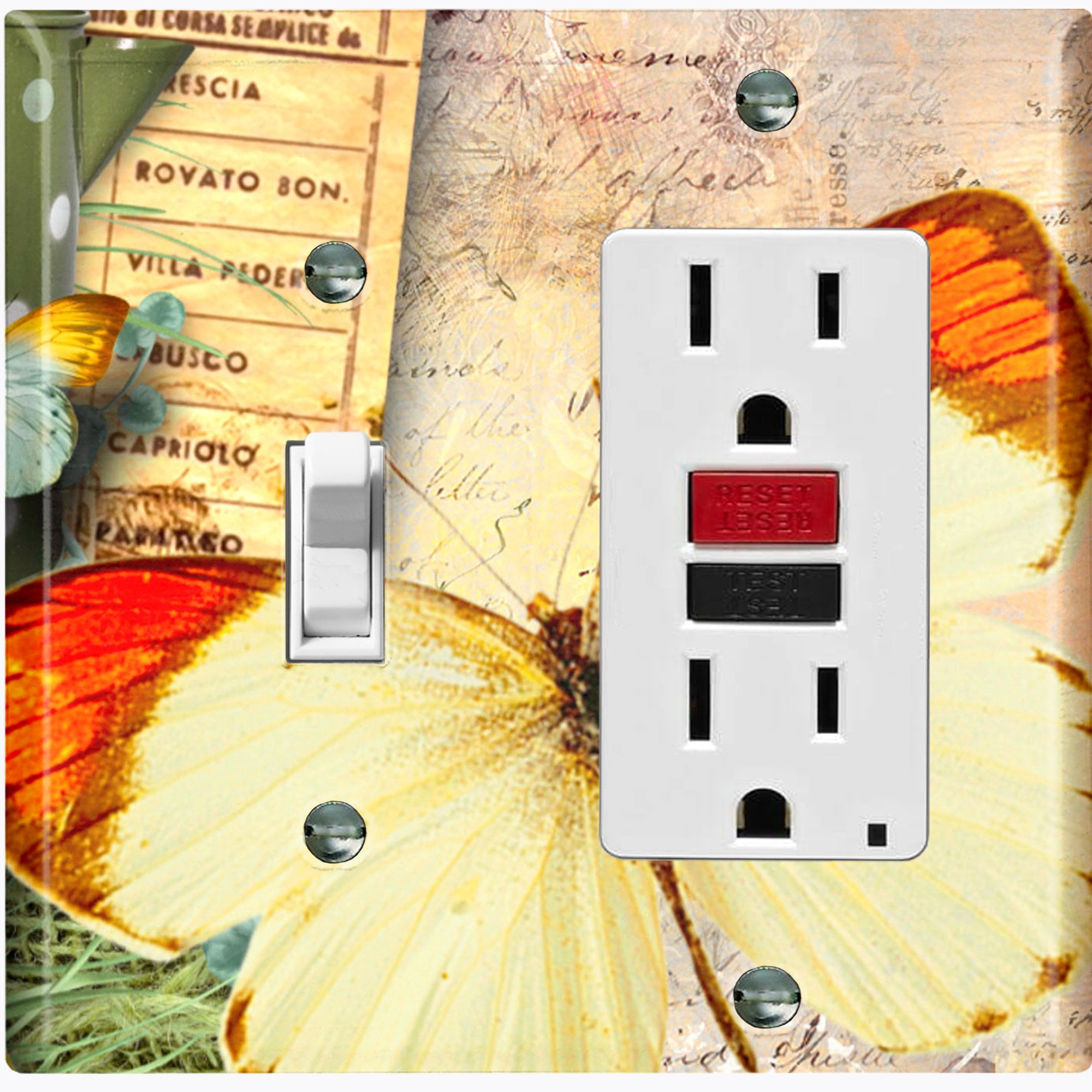 Metal Light Switch Plate Cover Nature Butterfly Scripture Damask Beige ...