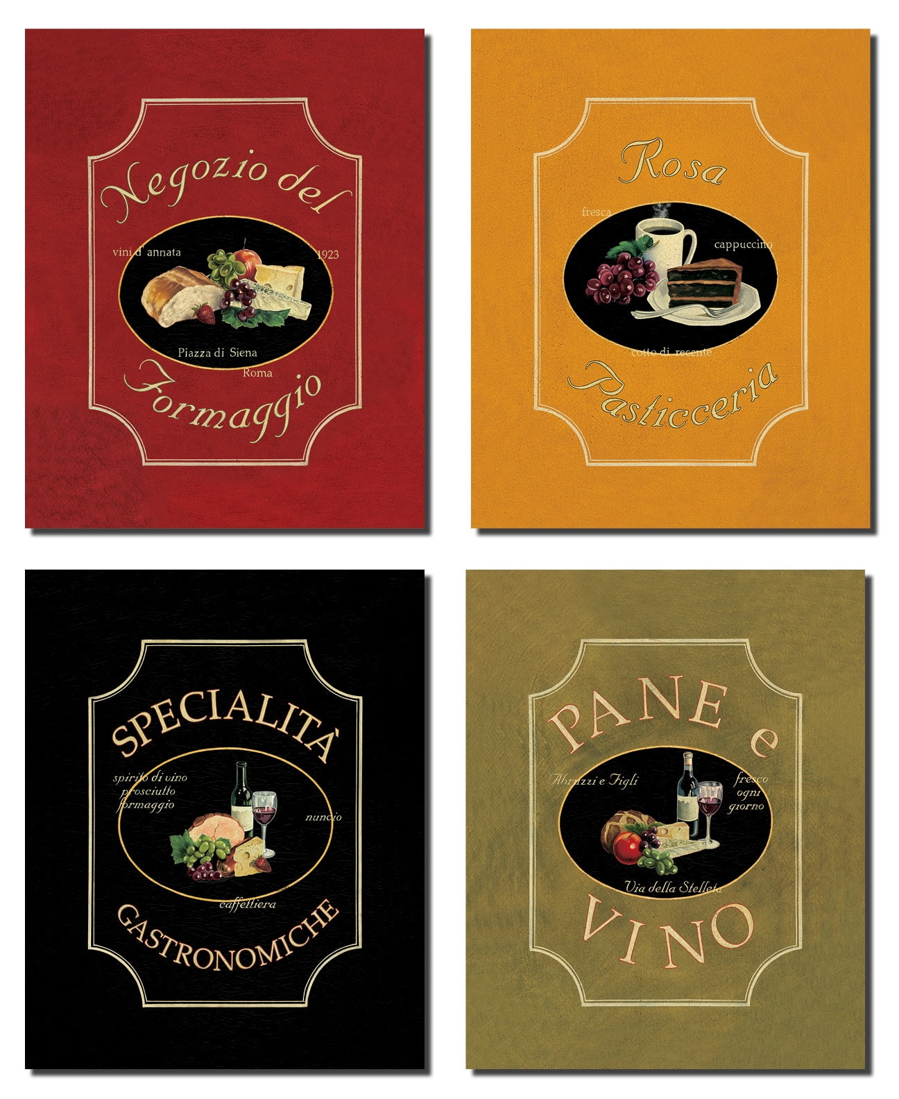Fun Colorful Retro Italian Wine and Cheese Signs; Four 8X10 Poster ...