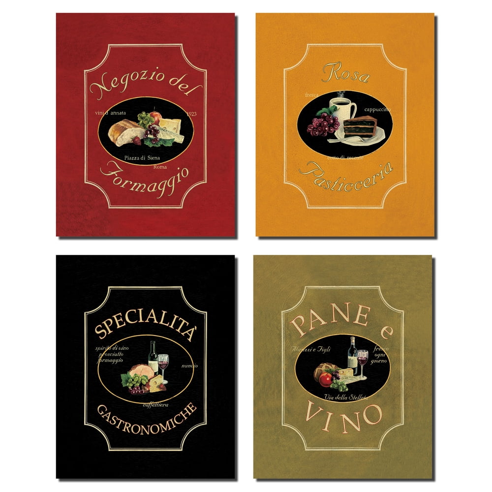 Fun Colorful Retro Italian Wine and Cheese Signs; Four 8X10 Poster ...