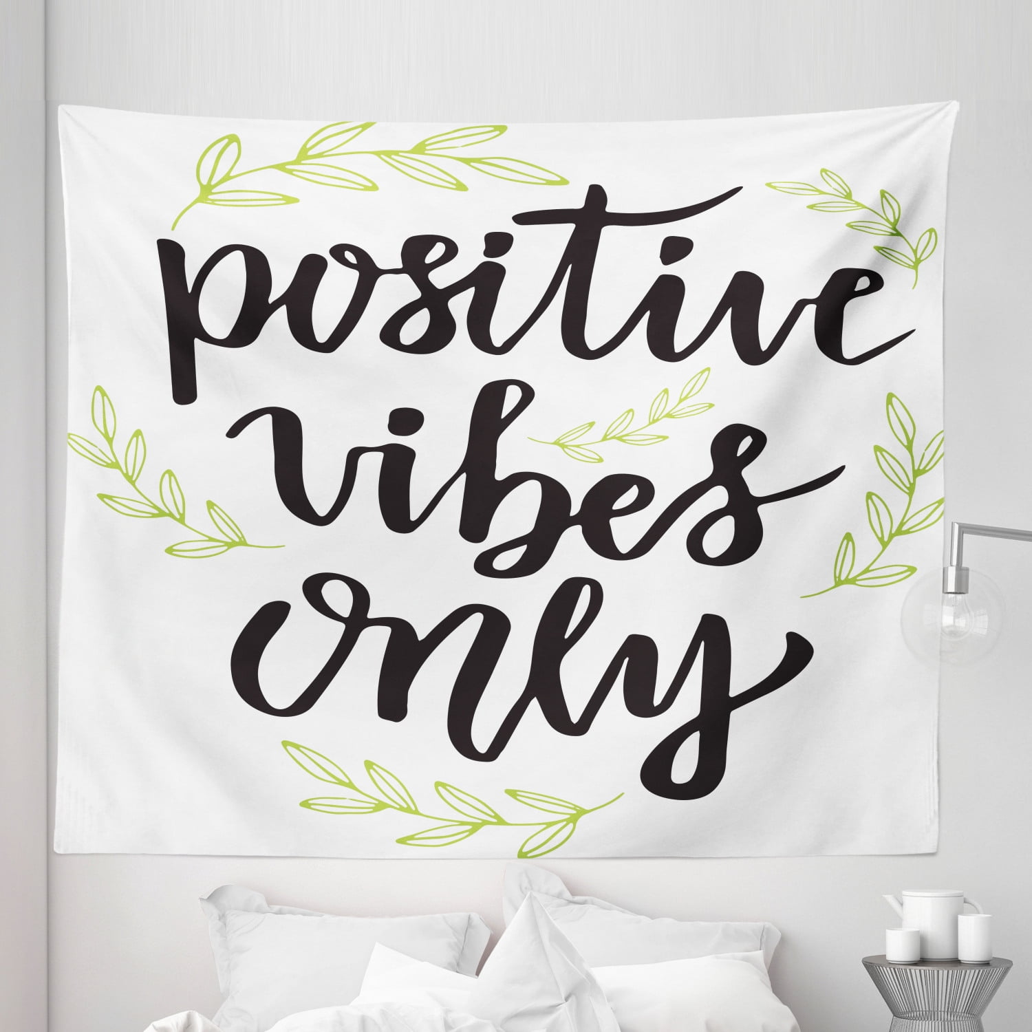 Positive Energy Tapestry, Positives Vibes Only Words and Outline Leafy ...