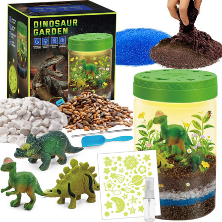 Blue Marble Dinosaur Terrarium Kit, Multicolor LED, Real Plants, Rocks ...