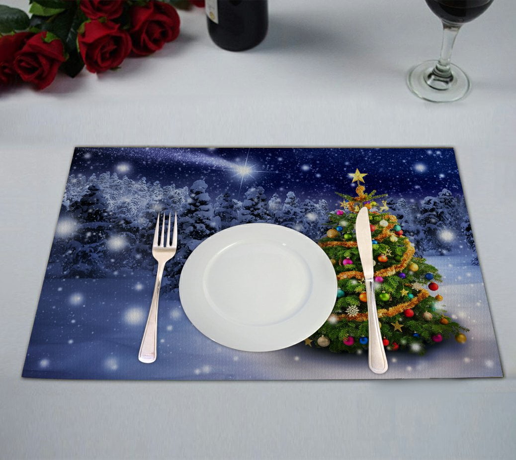 GCKG Snow Tree Scenery Placemat, Colorful Merry Christmas Tree with ...