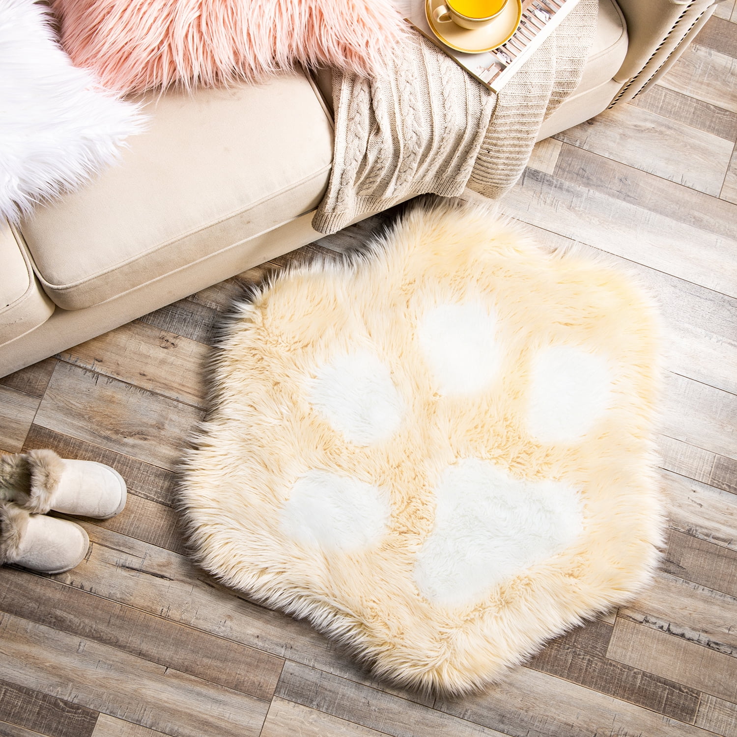 Fluffy Kids Cat Paw Faux Fur Sheepskin Area Rug, Indoor Decorative ...