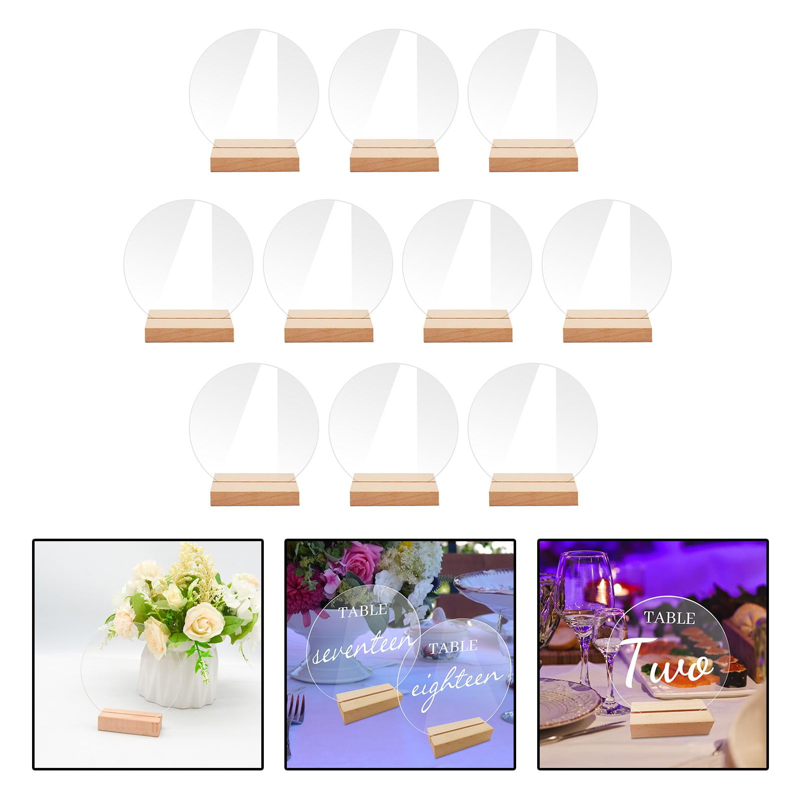 10x Clear Acrylic Place Cards with Wooden Stand Holder Guest Names ...