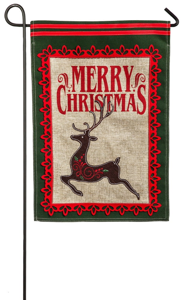 Evergreen Merry Christmas Deer Burlap Garden Flag, 12.5 x 18 inches ...