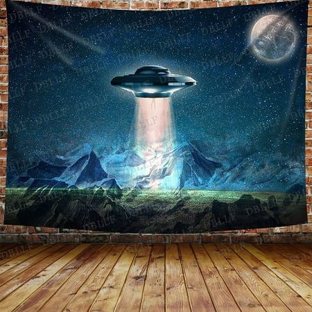 Alien Spaceship UFO Tapestry Mountain Moon Stars Tapestry Trippy Flying ...
