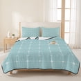 Blue Checkered 3 Piece Quilt Bedding Set with 2 Pillow Shams, Modern ...