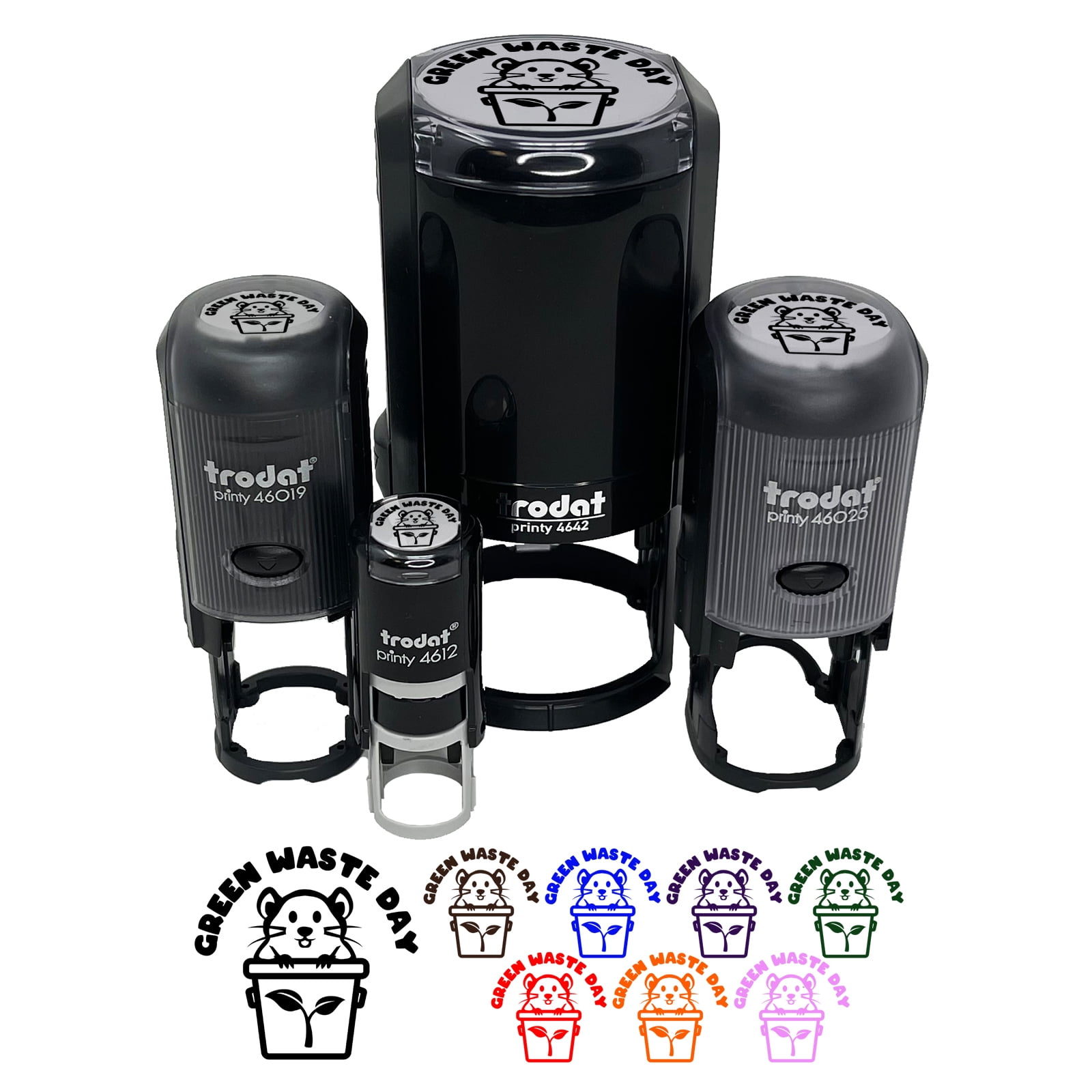 Green Waste Day Rat in Can Bin Self-Inking Rubber Stamp Ink Stamper ...