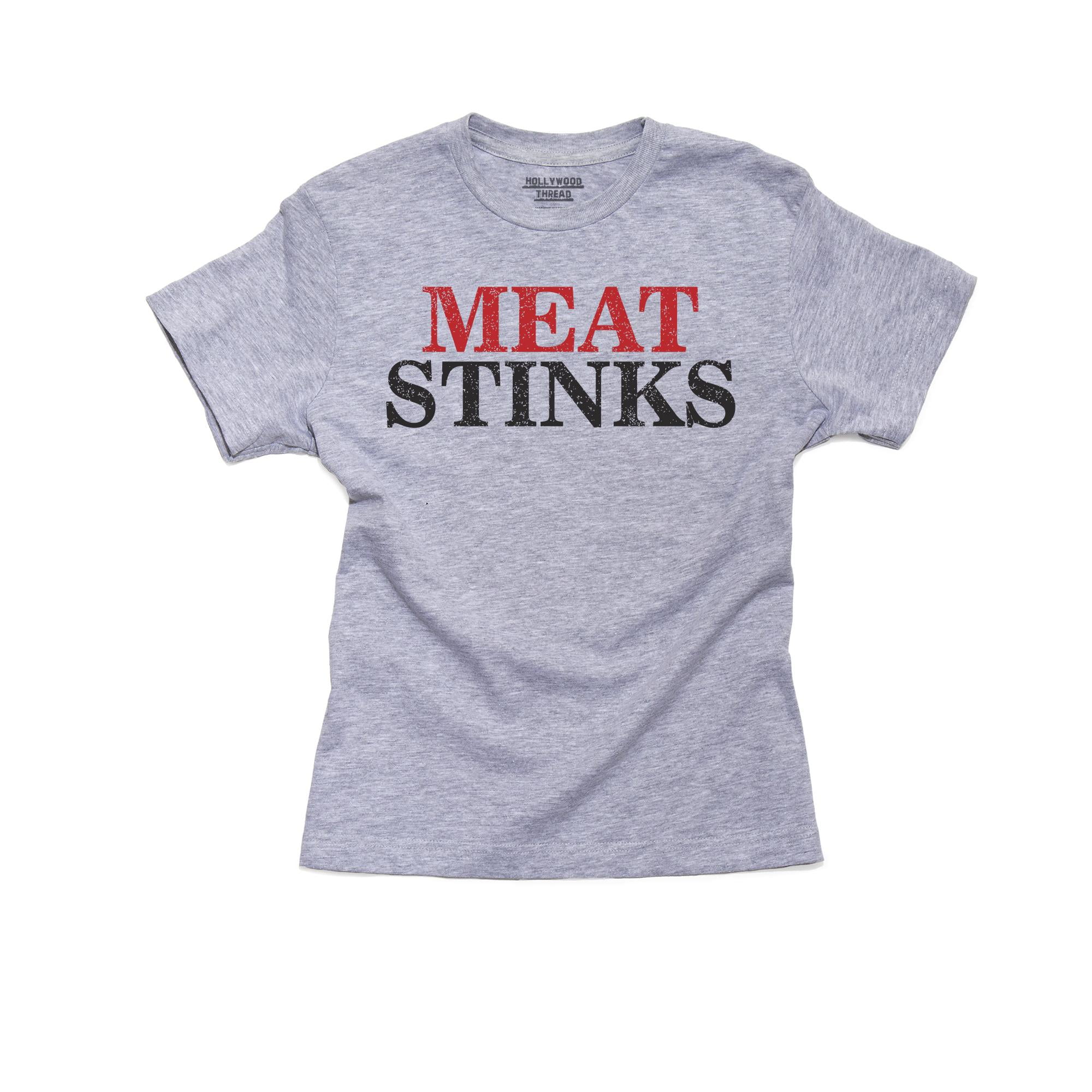 Meat Stinks - Vegan Vegetarian Love Support Girl's Cotton Youth Grey T ...