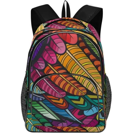 Rainbow Color Feather Backpack Daypack Laptop Work Travel College Bag ...