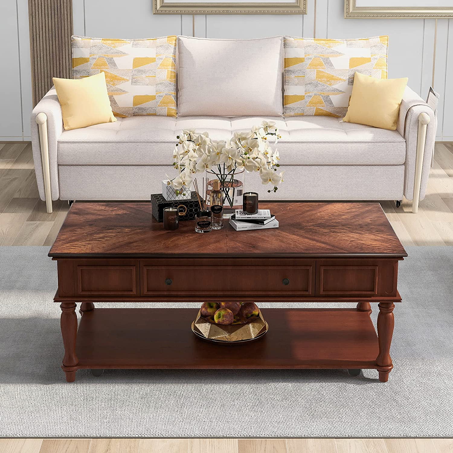 GUAIPOU Movable Coffee Table with 4 Lockable Caster Wheels for Living ...