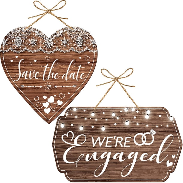 2 Pieces We're Engaged Wood Sign Save The Date Rustic Country Wood Lace ...