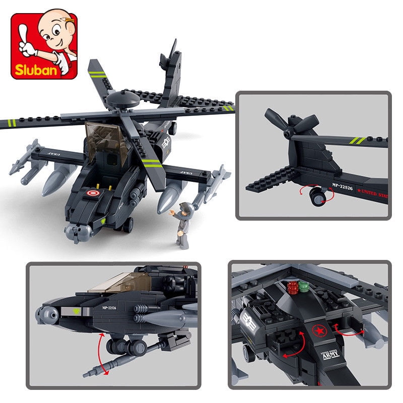 Buy Sluban Military Building Blocks Ah-64 Apache Helicopter Educational ...