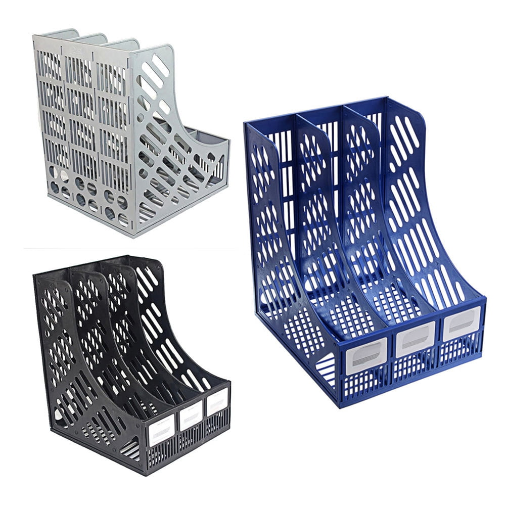 3 Sections Magazine File Stand Holder Home Office Document Storage Desk ...