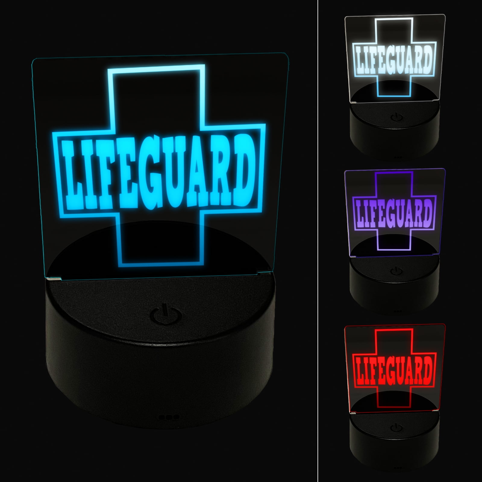 Lifeguard with Cross Fun Text LED Night Light Sign 3D Illusion Desk ...