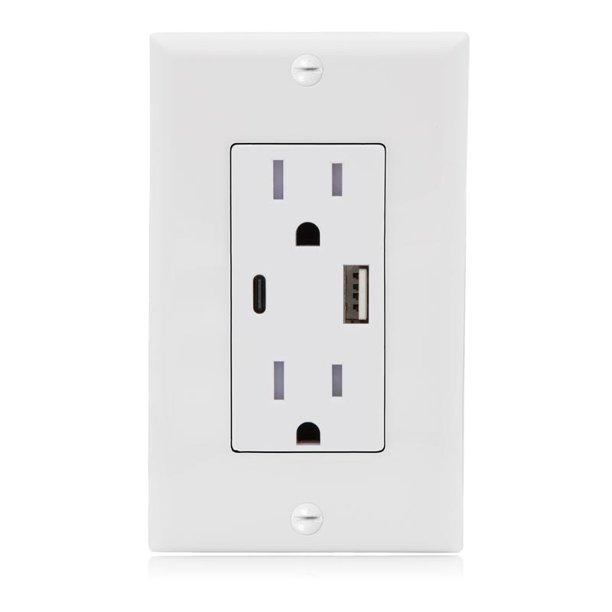 Maxxima 4.8A USB Type-C / A Wall Outlet, Vertical Charging Port, 15A ...