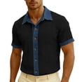 Antinious Men Solid Patchwork Button Collar Short Sleeve Trendy Loose ...
