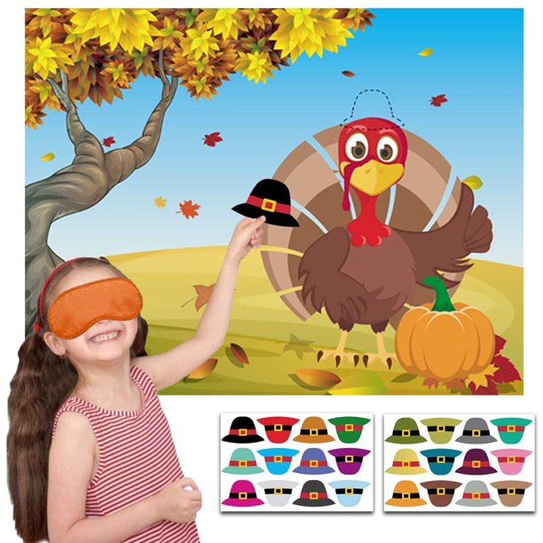 HTOOQ Thanksgiving Party Games Pin the Hat on the Turkey Fall Festival ...