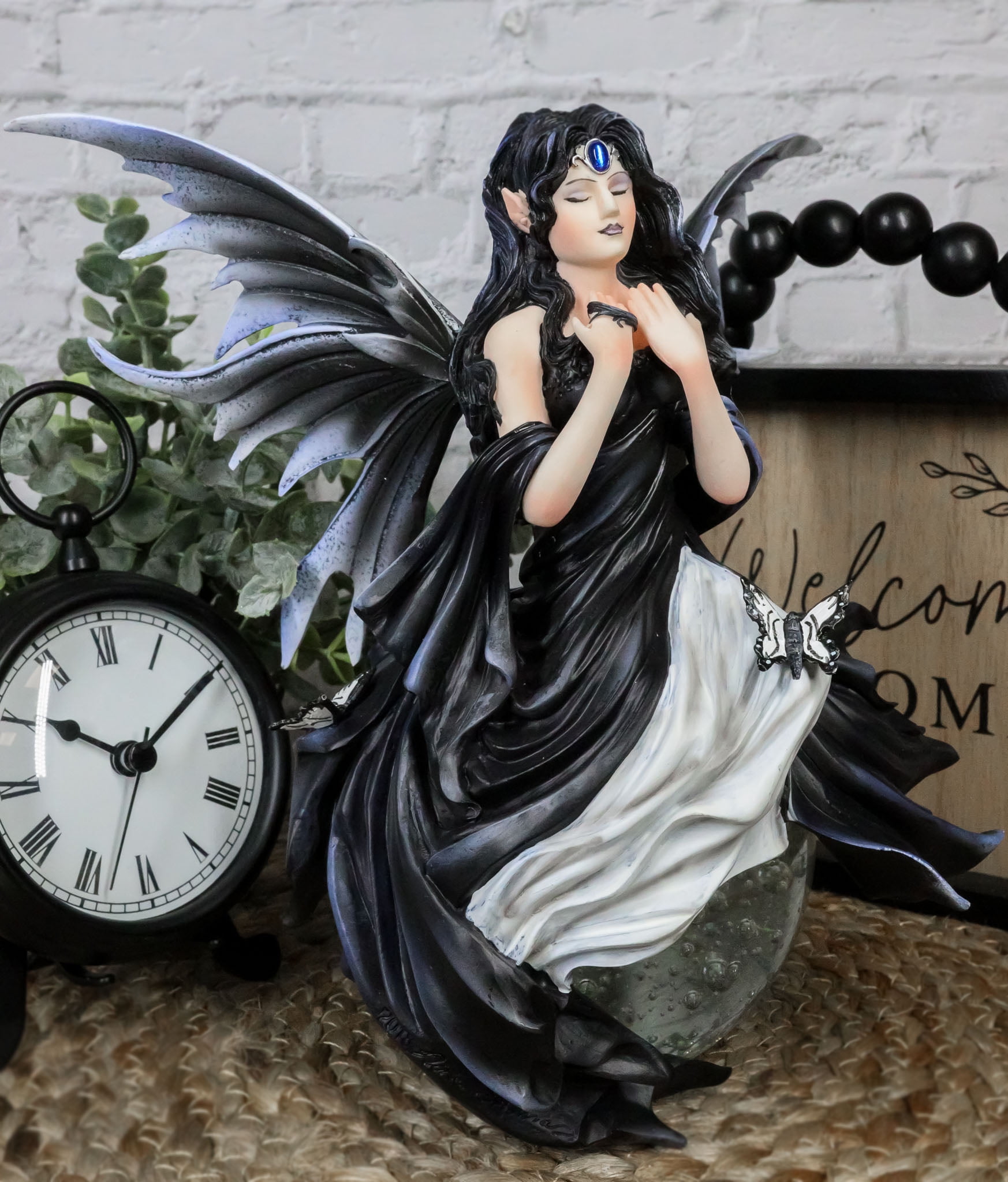 Fantasy Gathering Storm Gothic Fairy Sitting On Bubble Moon Glass Ball ...